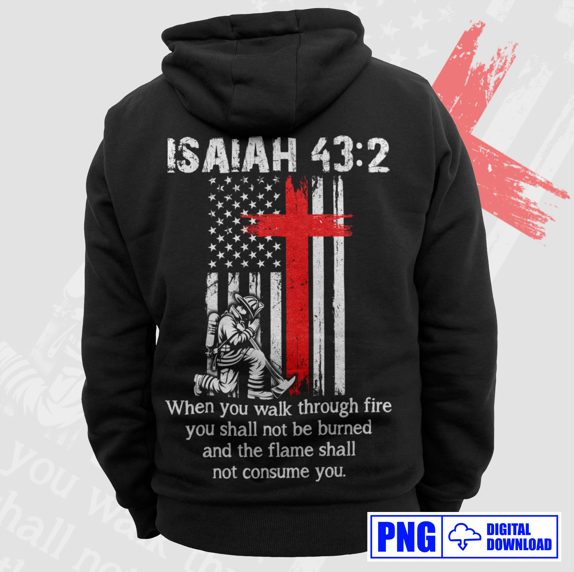 Thin Red Line Firefighter Cross Bible Verse PNG, Religious Christian ...