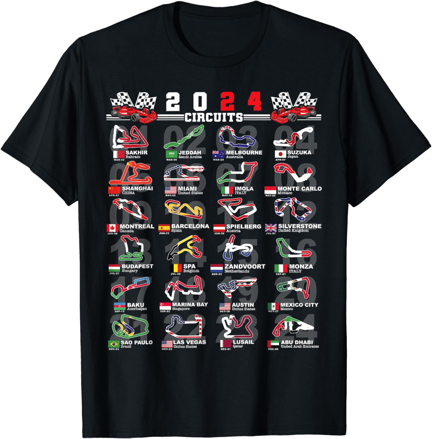 2024 Open Wheel Formula Racing World Circuits Race Tracks T-Shirt - Buy ...